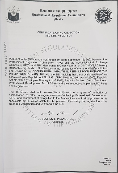 Occupational Health Nurses Association of the Philippines, Inc. (OHNAP)